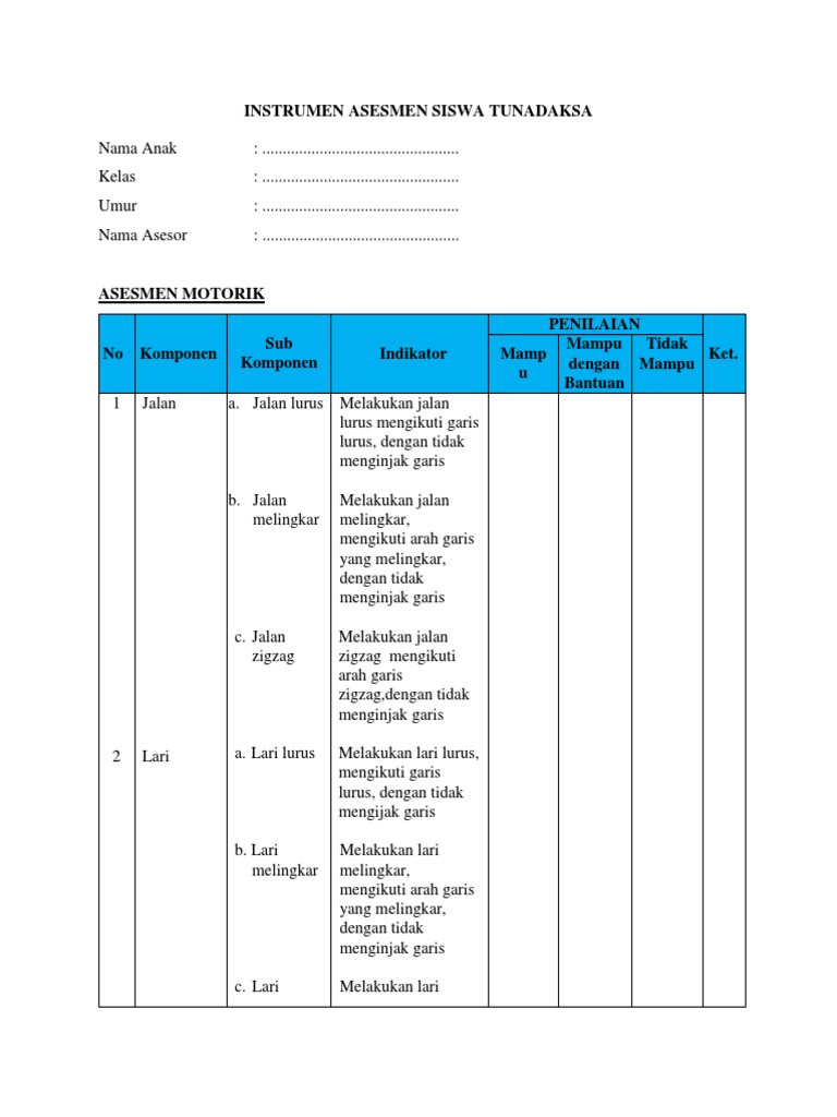Instrumen Asesmen Siswa Tunadaksa | PDF