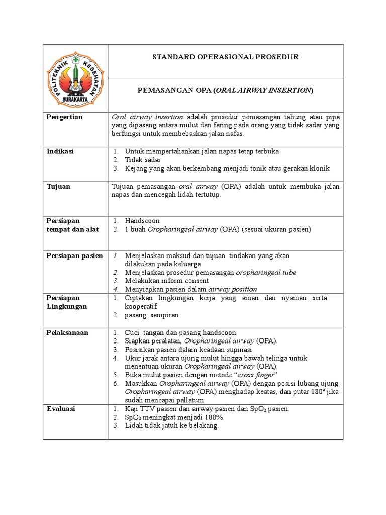 Sop Pemasangan Opa | PDF | Kesehatan Holistik | Sains & Matematika