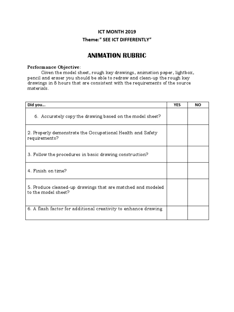 Animation Rubric: Ict Month 2019 Theme:" See Ict Differently" | PDF