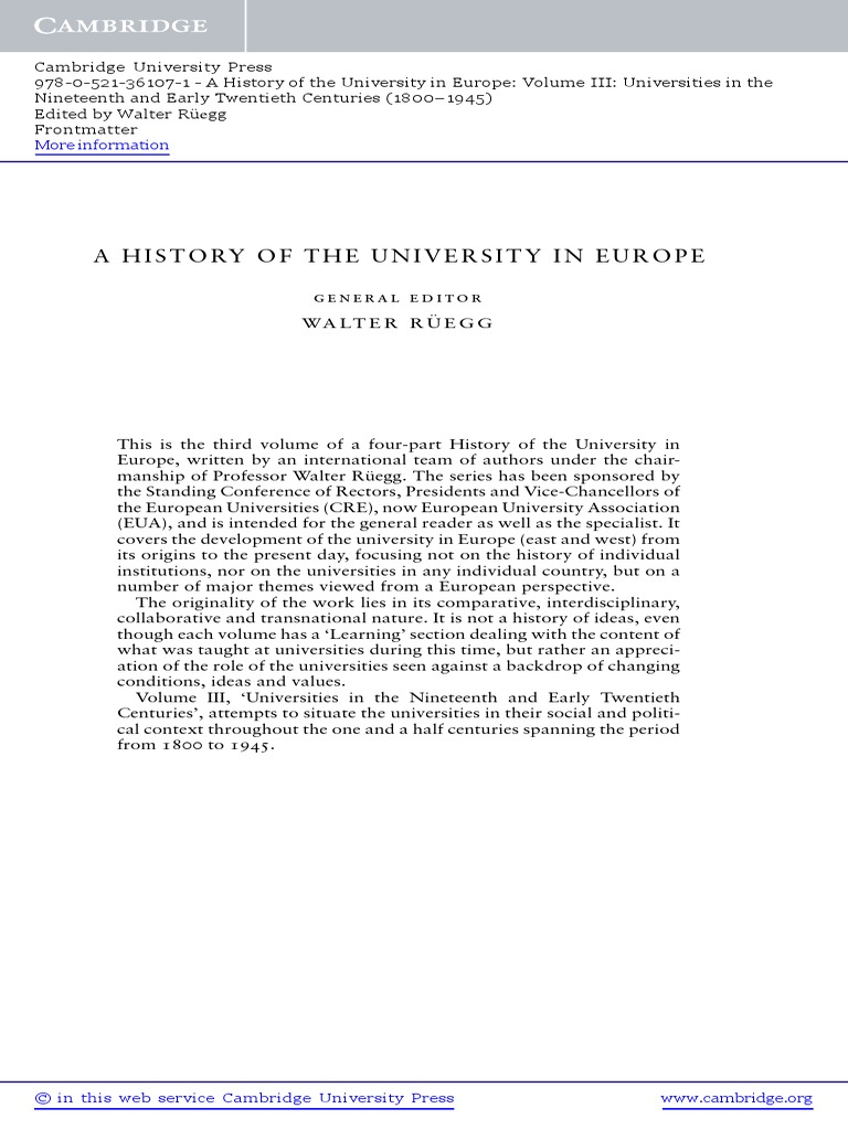 Ahistoryoftheuniversityineurope: More Information | PDF | University ...