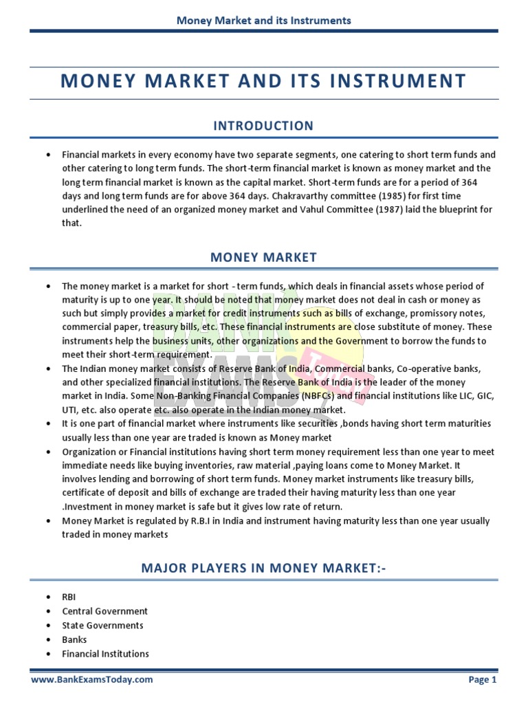 Money Market and Its Instruments | PDF | Money Market | Interbank ...
