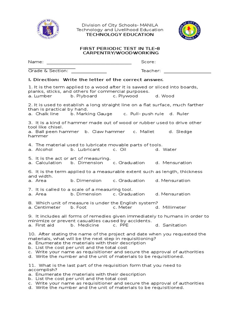 1st Periodic Test Carpentry | PDF | Hammer | Lumber