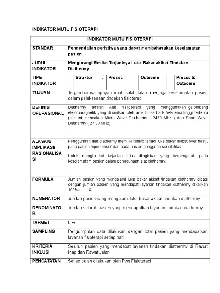 Indikator Luka Bakar diathermy Fisioterapi | PDF | Pengembangan Diri ...