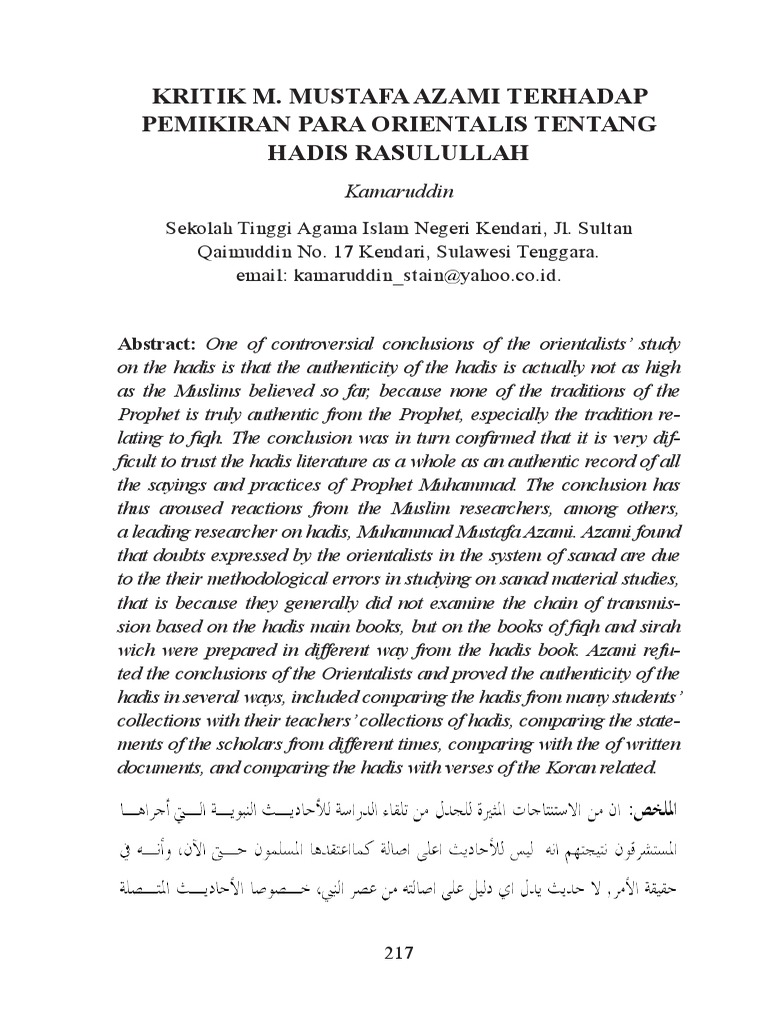 Kritik Musthafa Azami Terhadap Orientalis | Download Free PDF | Hadith ...