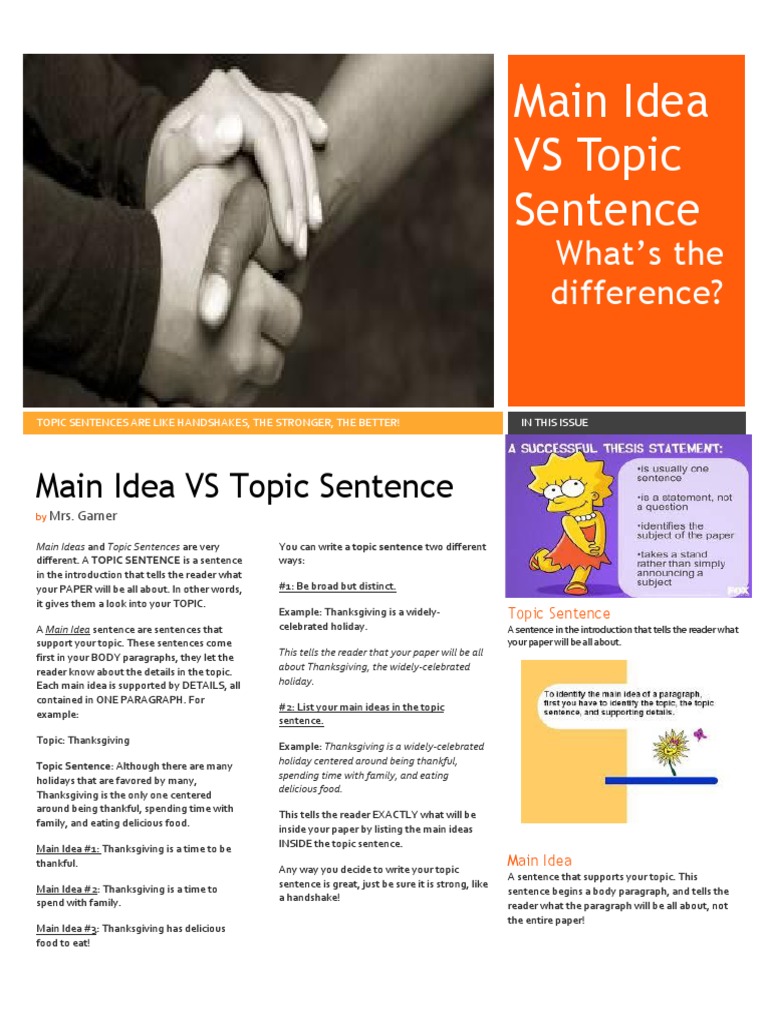 Main Idea VS Topic Sentence Newsletter PDF | PDF | Thanksgiving | Paragraph