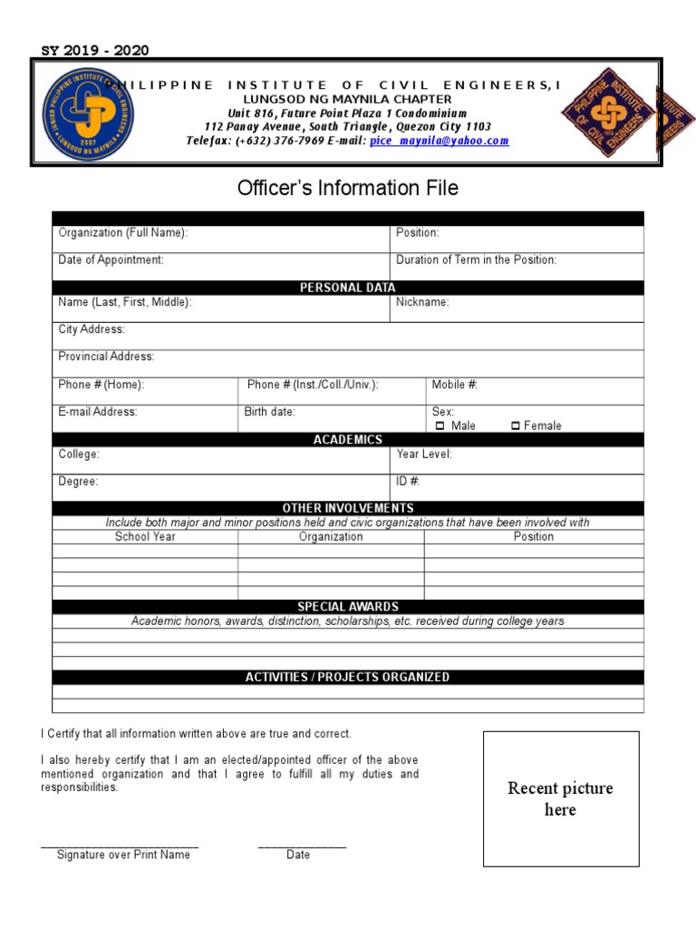 Officer's Information File: Philippine Institute of Civil Engineers ...
