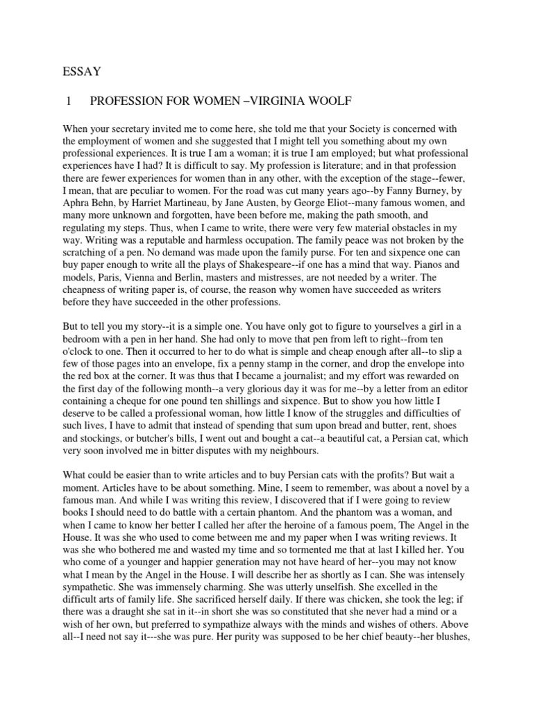 Essay 1 Profession For Women - Virginia Woolf | PDF | Novelists | Reason