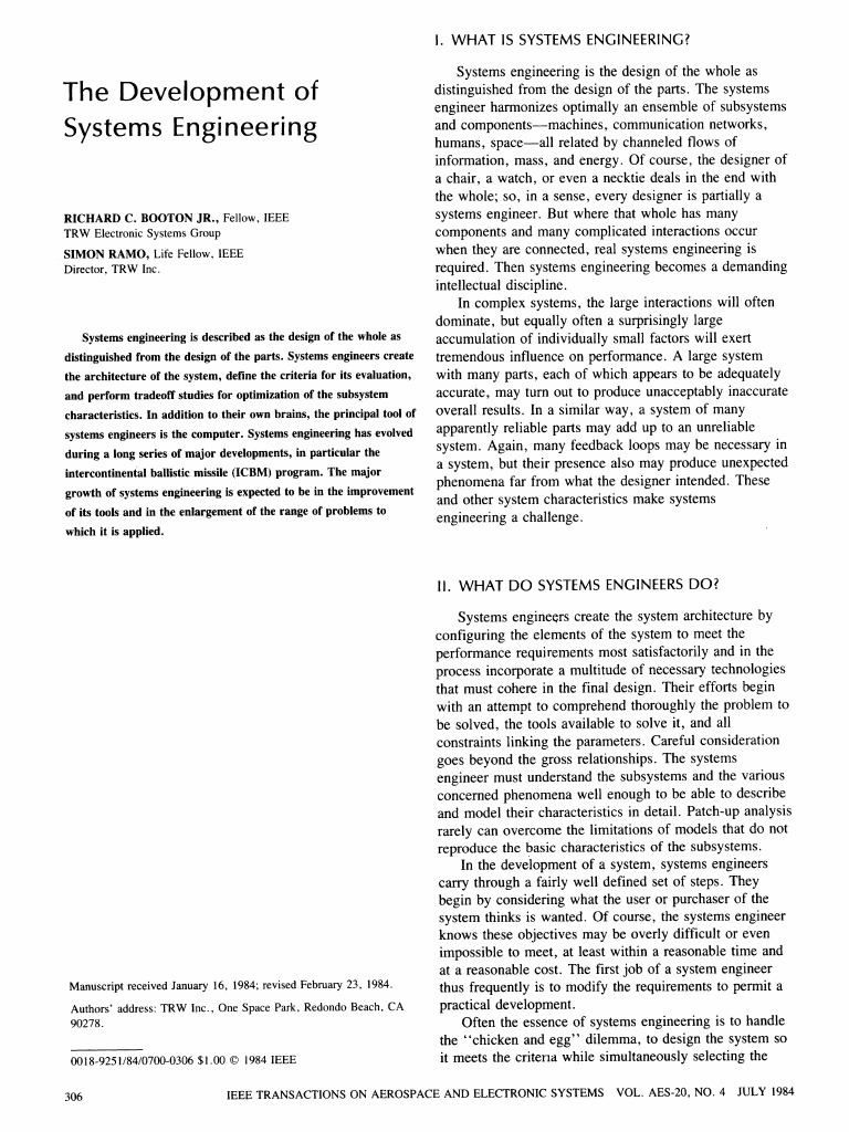 Overview of Systems Engineering | PDF | Systems Engineering | System