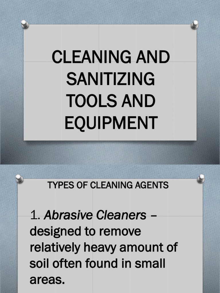Cleaning and Sanitizing Tools and Equipment | PDF | Disinfectant | Chlorine