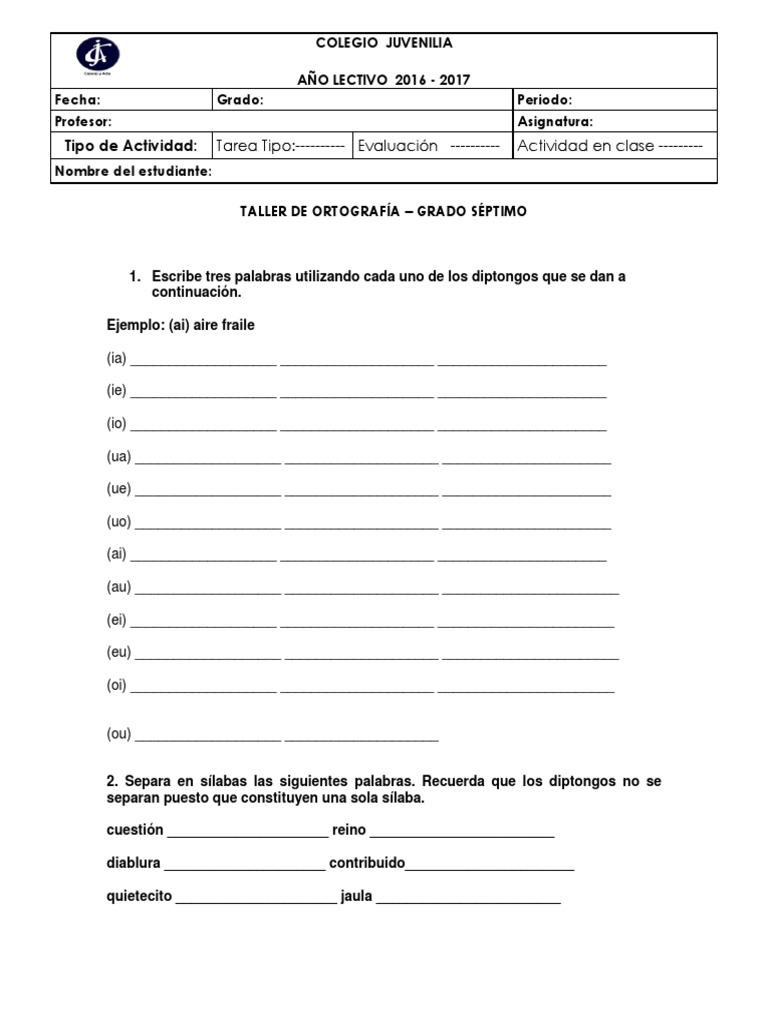 Taller de Ortografía - Septimo | PDF | Fonología | Lingüística