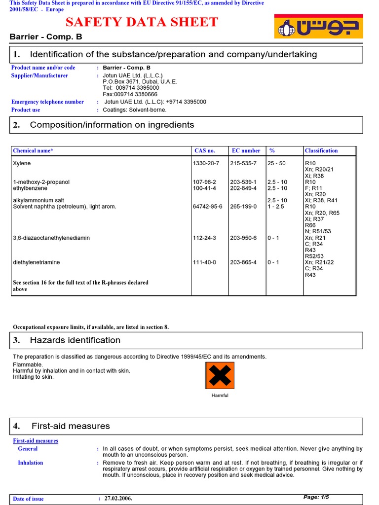 Safety Data Sheet: Identification of The Substance/preparation and ...