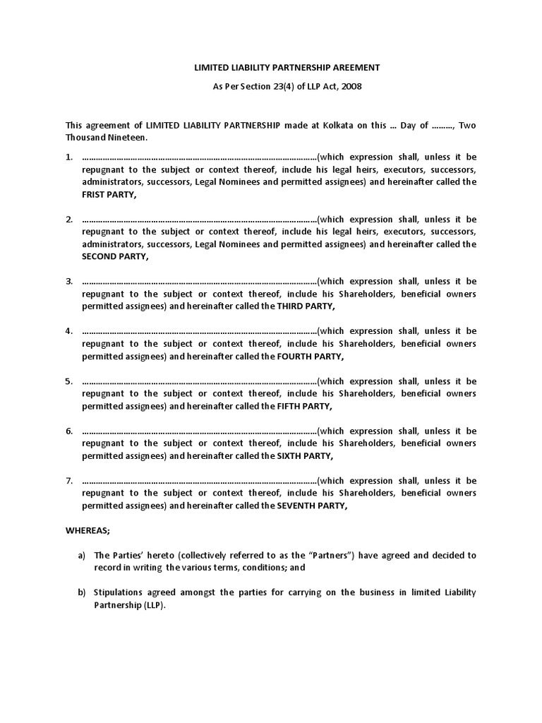 LLP Agreement | PDF | Limited Liability Partnership | Law