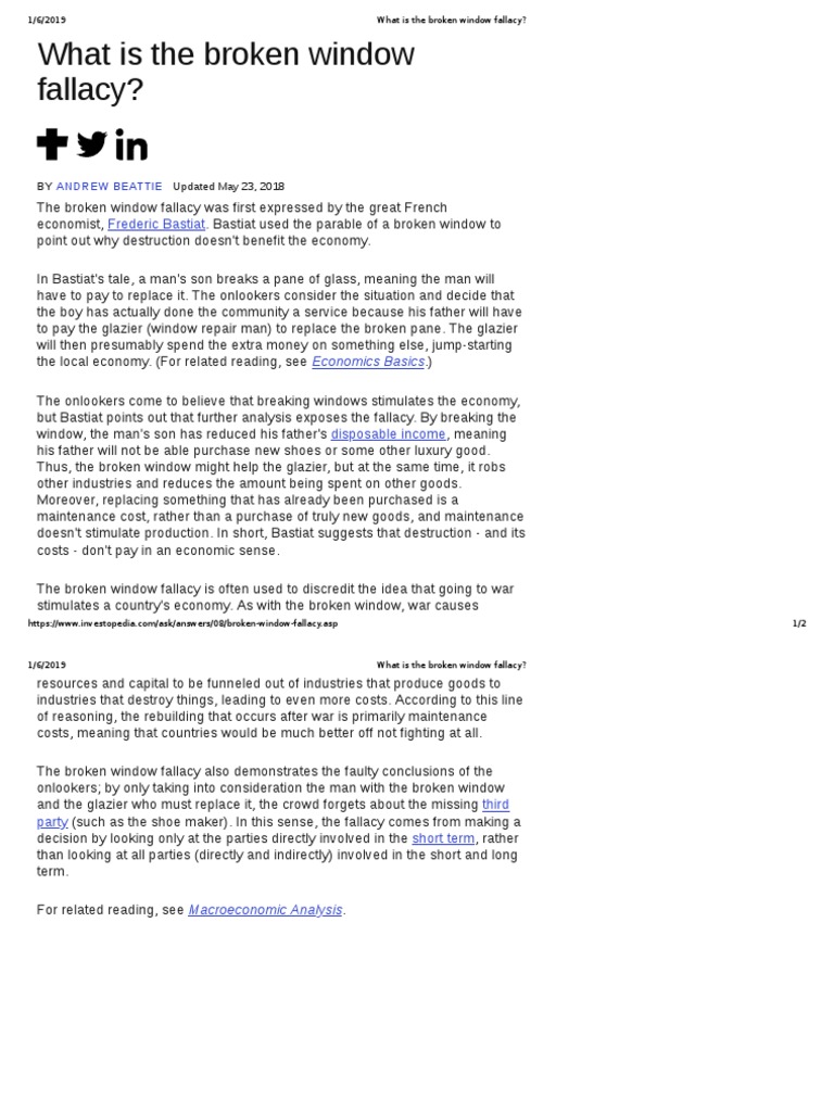 What Is The Broken Window Fallacy?: Frederic Bastiat | PDF ...