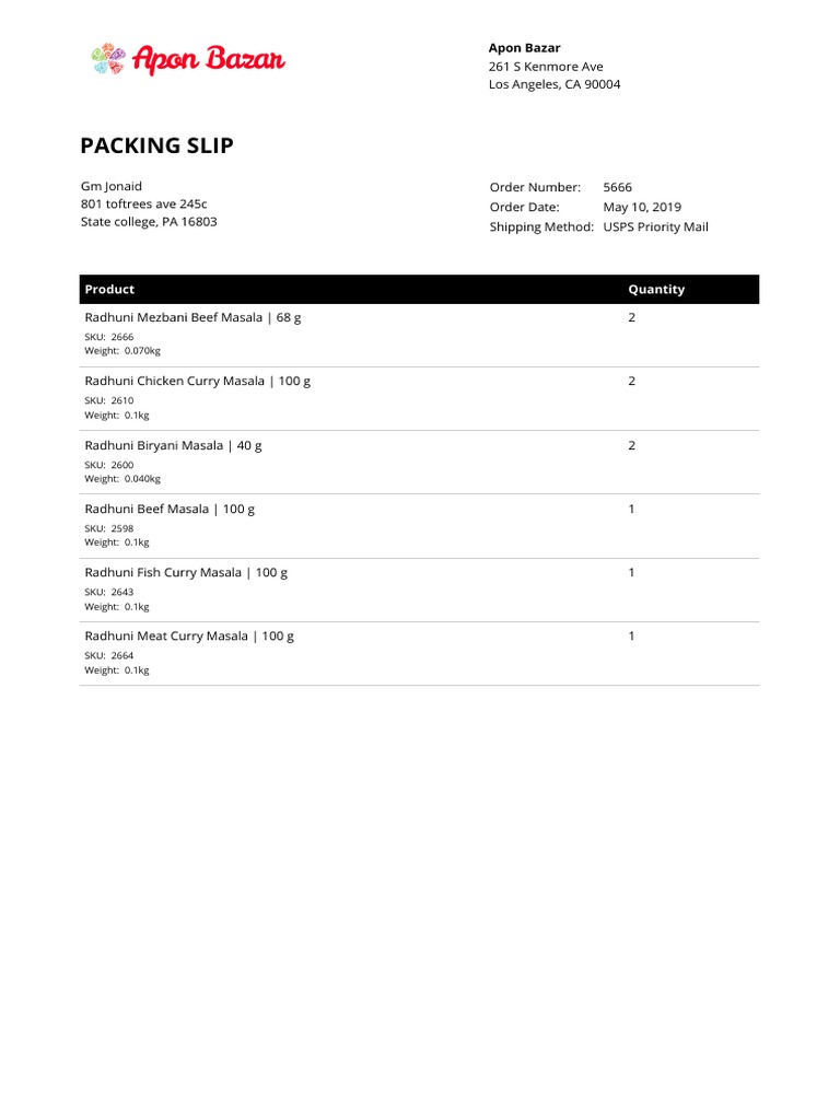 Packing Slip 5666 | PDF