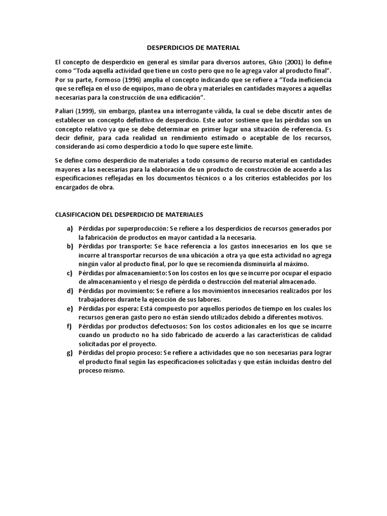 Desperdicios de Material | PDF | Residuos | Presupuesto