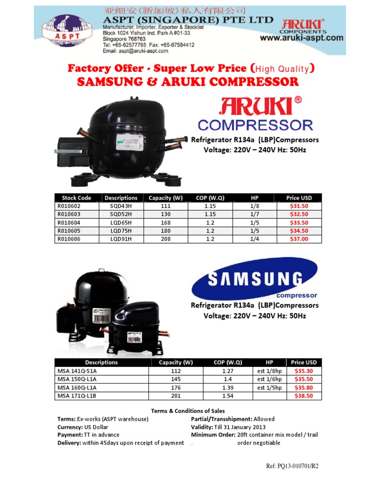 Samsung & Aruki Compressor (R134a LPB) | PDF