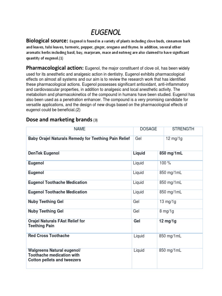 Eugenol: Biological Source | PDF | Clove | Pharmacology