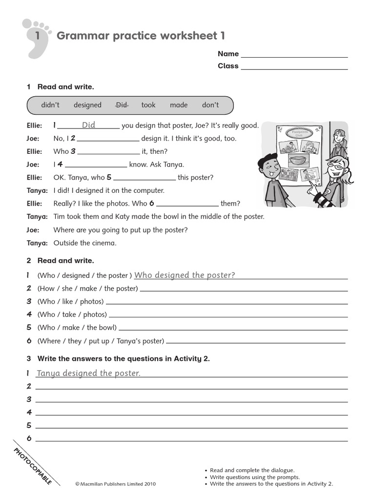Grammar Practice Worksheet 1 1: Name Class 1 Read and Write | PDF ...