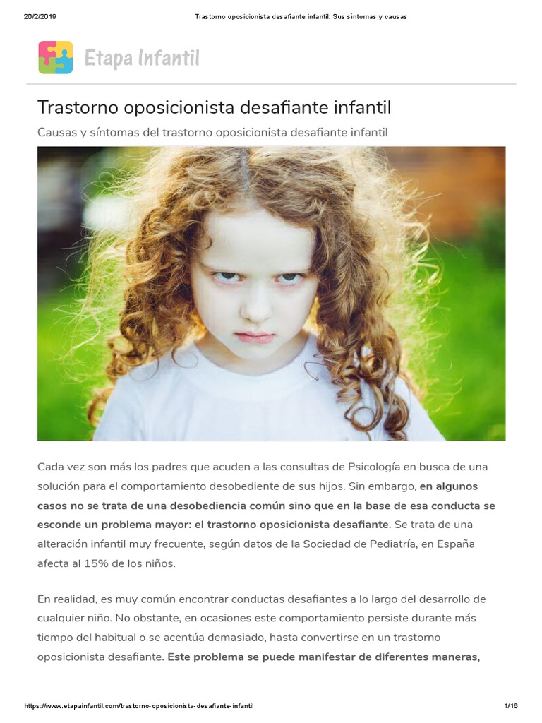 Trastorno Oposicionista Desafiante Infantil - Sus Síntomas y Causas | PDF | Trastorno mental ...