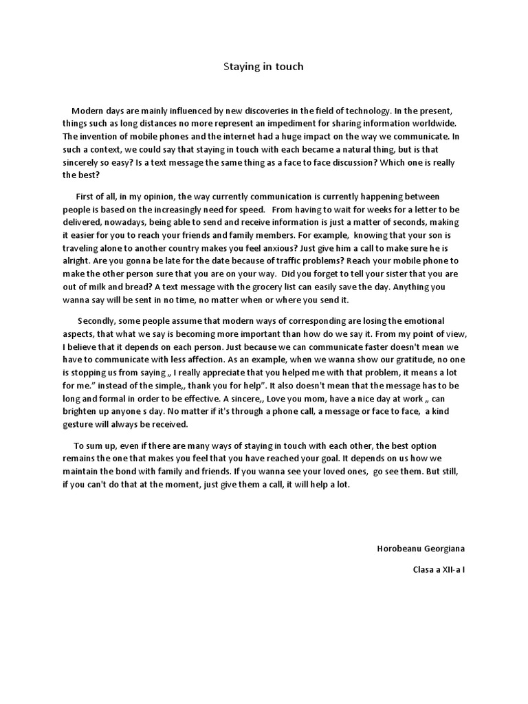 Staying in Touch | PDF | Text Messaging | Communication