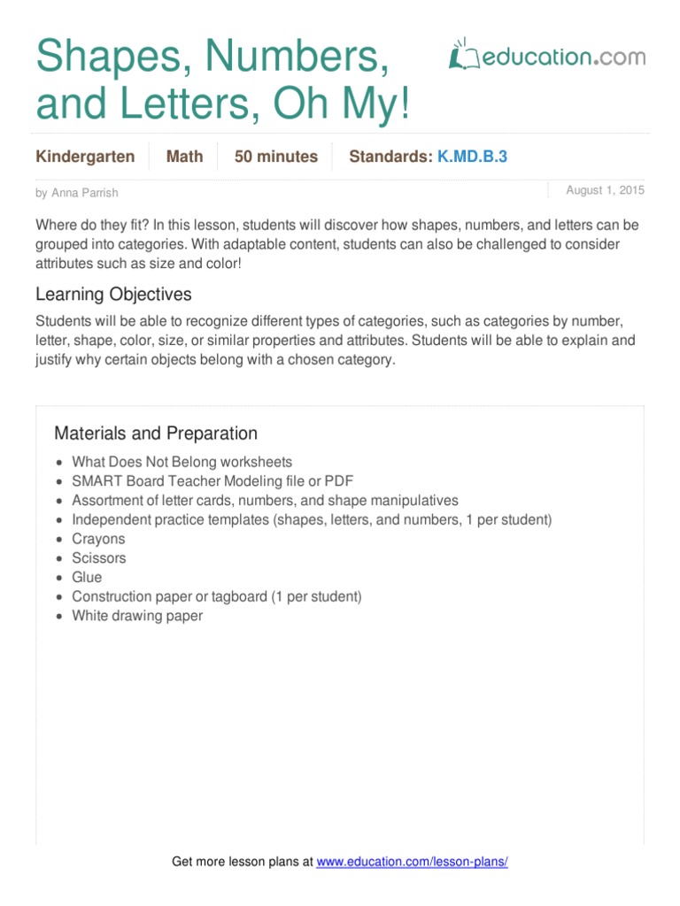 Shapes Numbers and Letters Oh My | PDF | Lesson Plan | Teaching