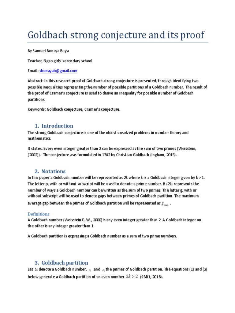 Goldbach Strong Conjecture and Its Proof | PDF | Prime Number | Numbers