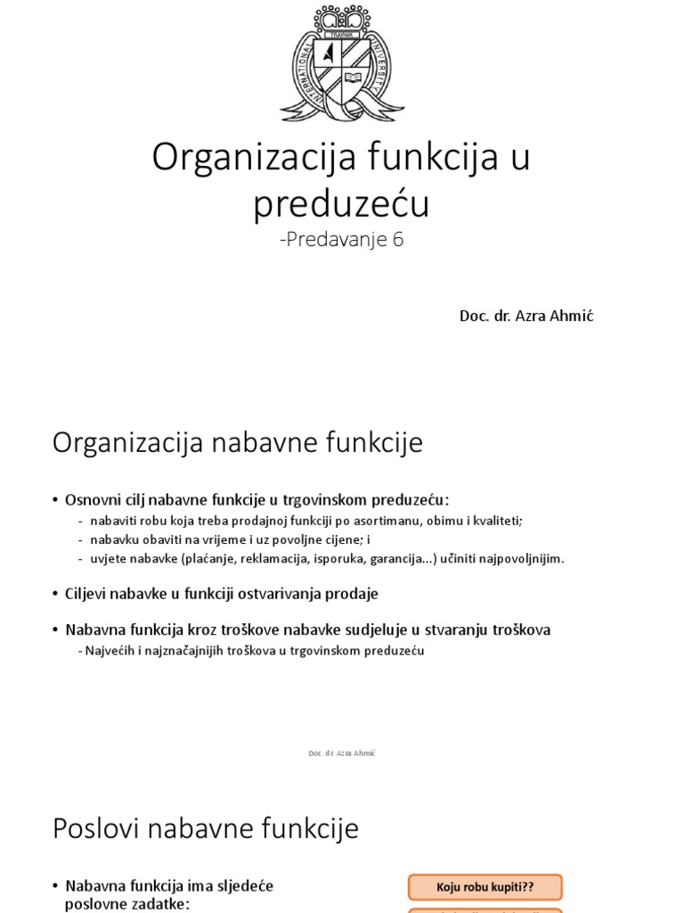 Predavanje 6 Organizacija Funkcija U Preduzecu 31827 | PDF