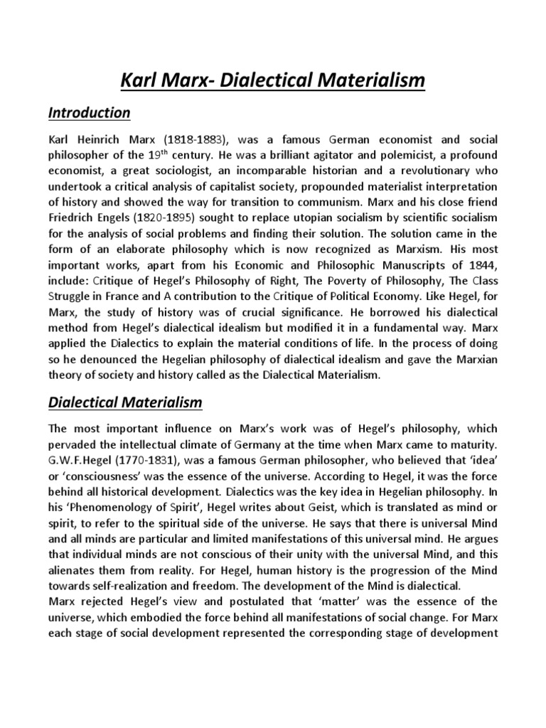 Karl Marx-Dialectical Materialism | PDF | Karl Marx | Dialectic