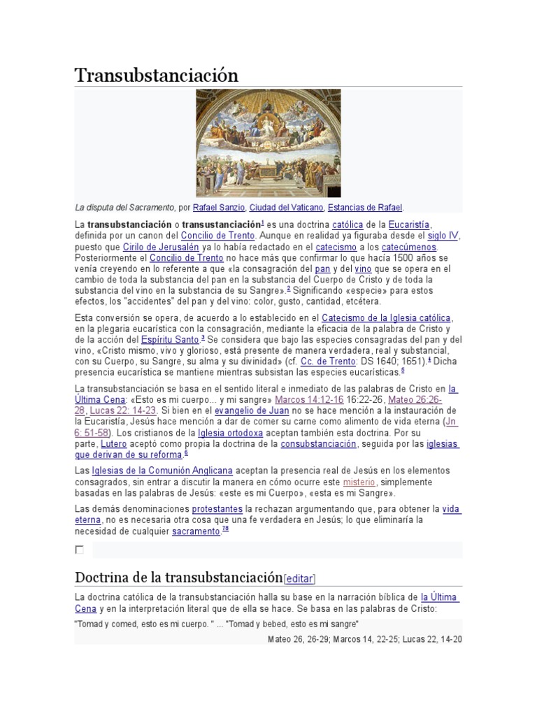 Doctrina de La Transubstanciación | PDF | eucaristía | Creencia y ...