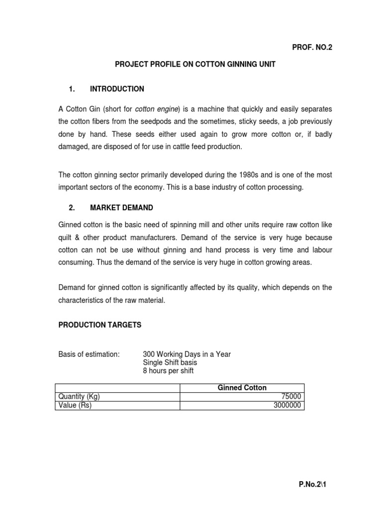 COTTON GINNING UNIT | PDF | Cotton | Economies