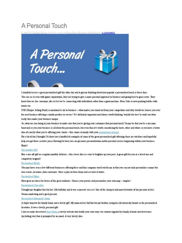 A Personal Touch | PDF | Microeconomics | Business