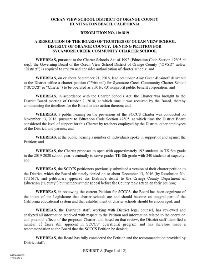 Seq.), The Governing Board of The Ocean View School District of Orange ...