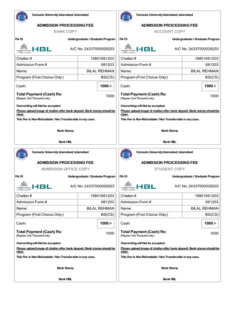 Bank Copy Account Copy: Admission Processing Fee Admission Processing Fee | PDF | Rupee | Banks