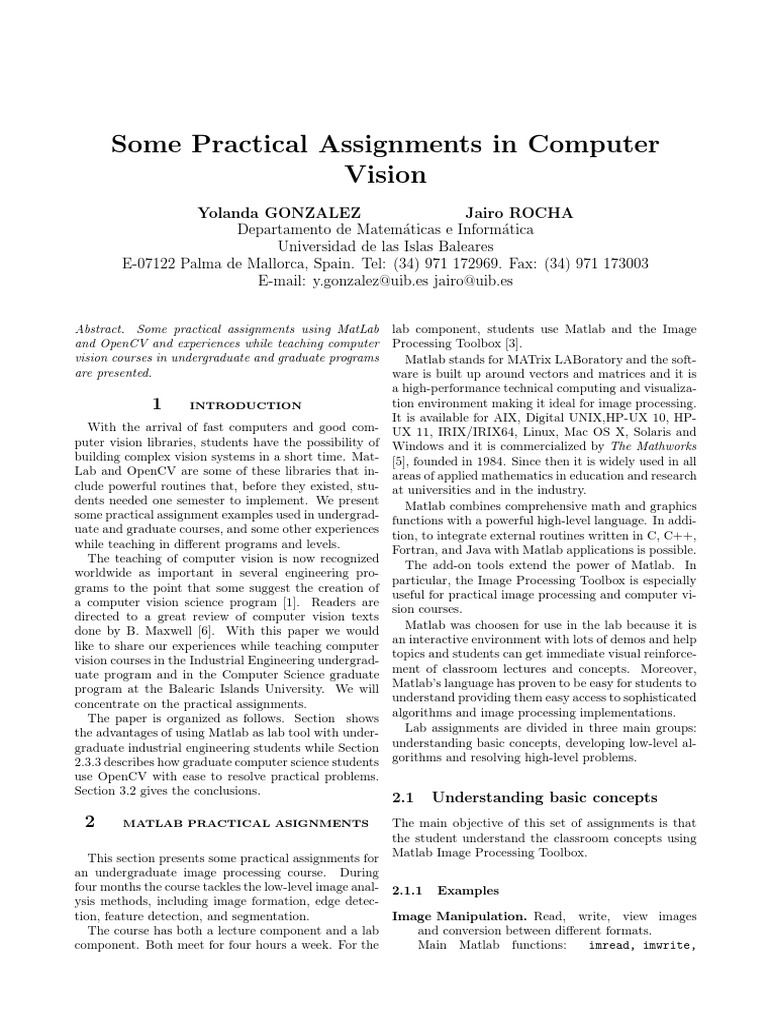 Some Practical Assignments In Computer Vision Pdf Matlab Subroutine