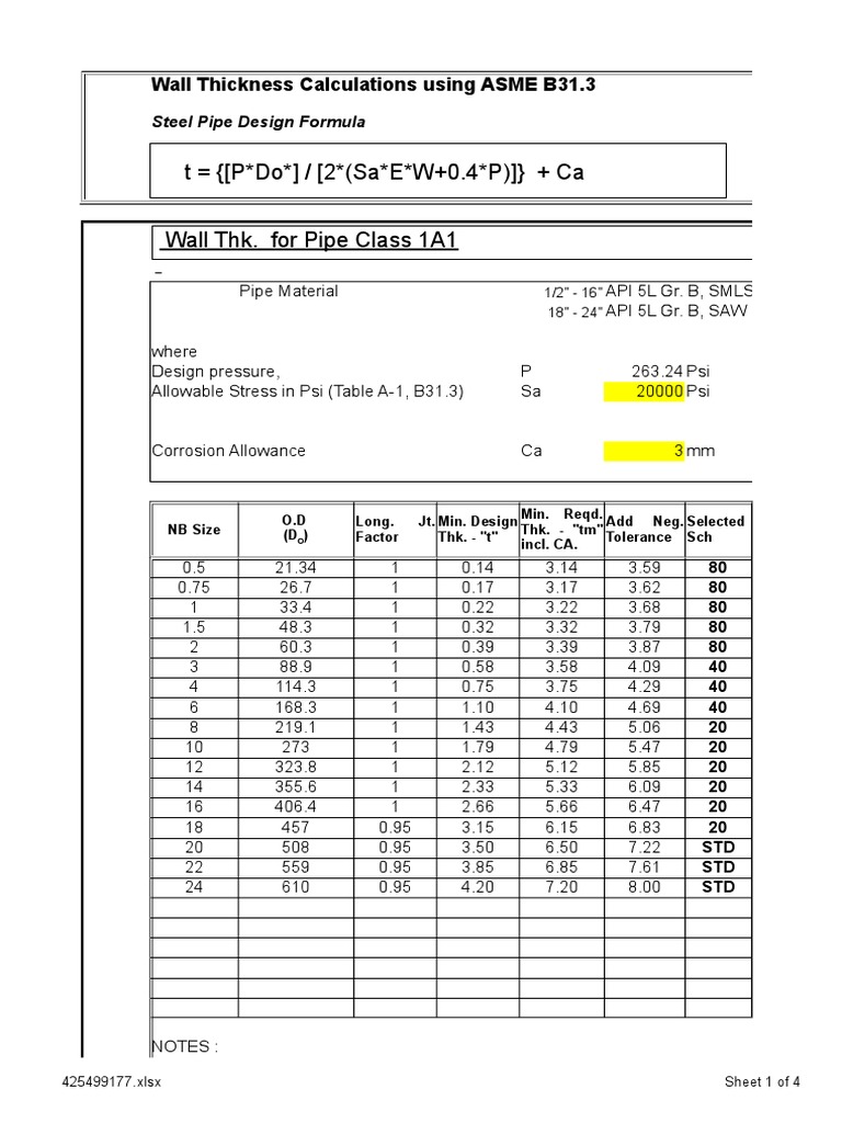 Pipe Wall Thickness Calculation ASME B31 3 PDF Plumbing Pipe