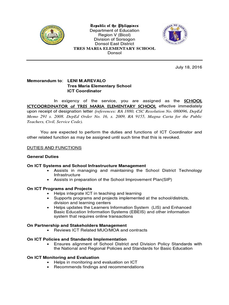 Appointment As ICT Coor | PDF | Educational Technology | Information ...