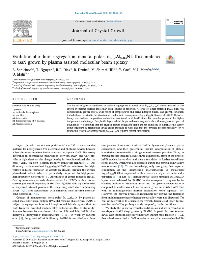 Evolution of Indium Segregation in Metal Polar In0 17al0!83!2018 ...