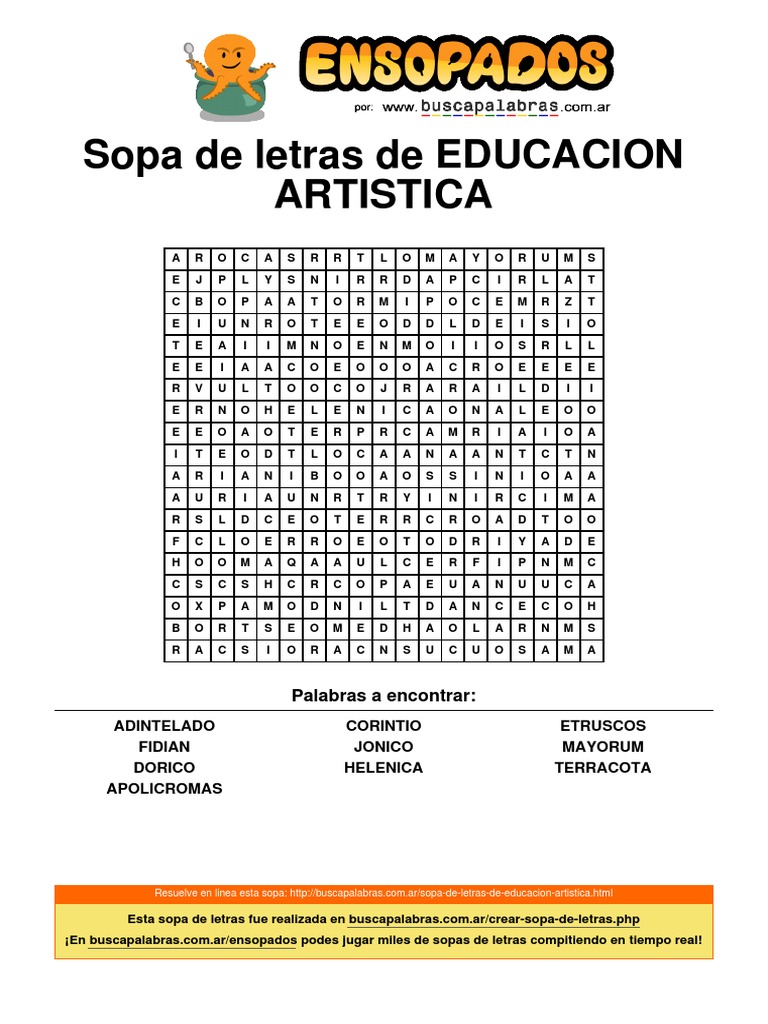 Sopa de Letras de Educacion Artistica | PDF