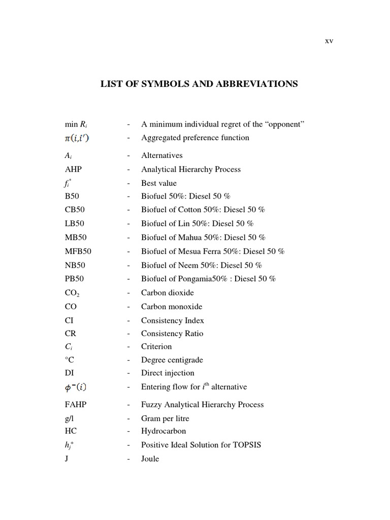 06 - List of Symbols and Abbreviations | PDF | Diesel Fuel | Biofuel