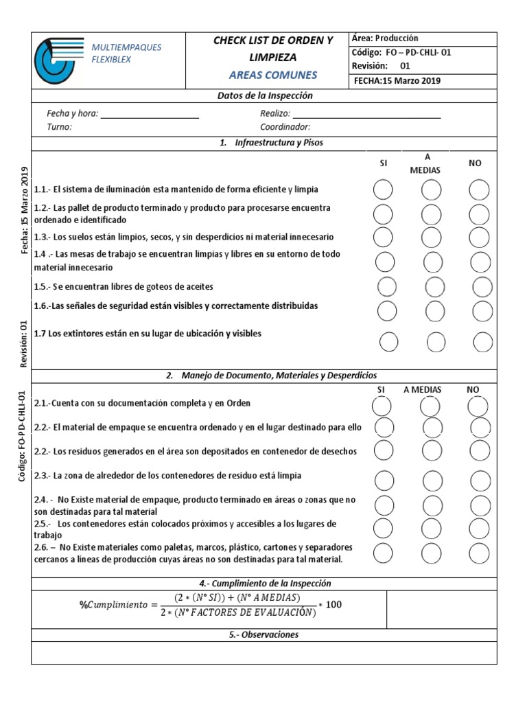 Check List De Orden Y Limpieza Pdf Residuos Naturaleza