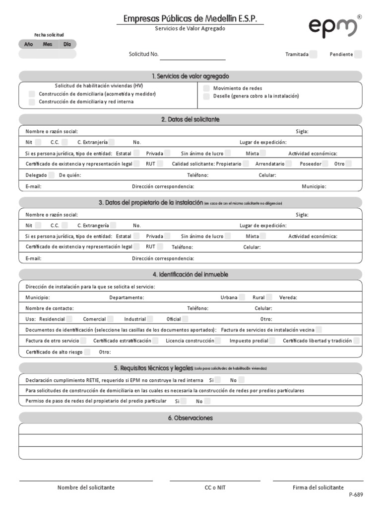Formato Solicitud de Servicios de Valor Agregado Epm | PDF | Marketing | Información