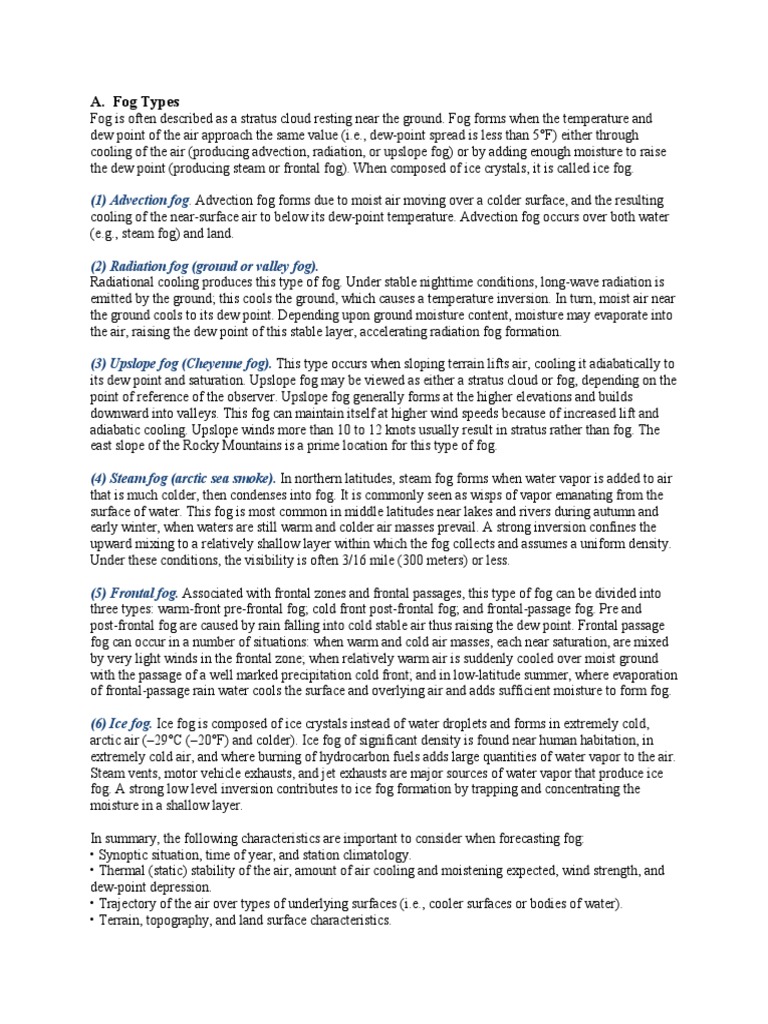 A. Fog Types | PDF | Fog | Cloud