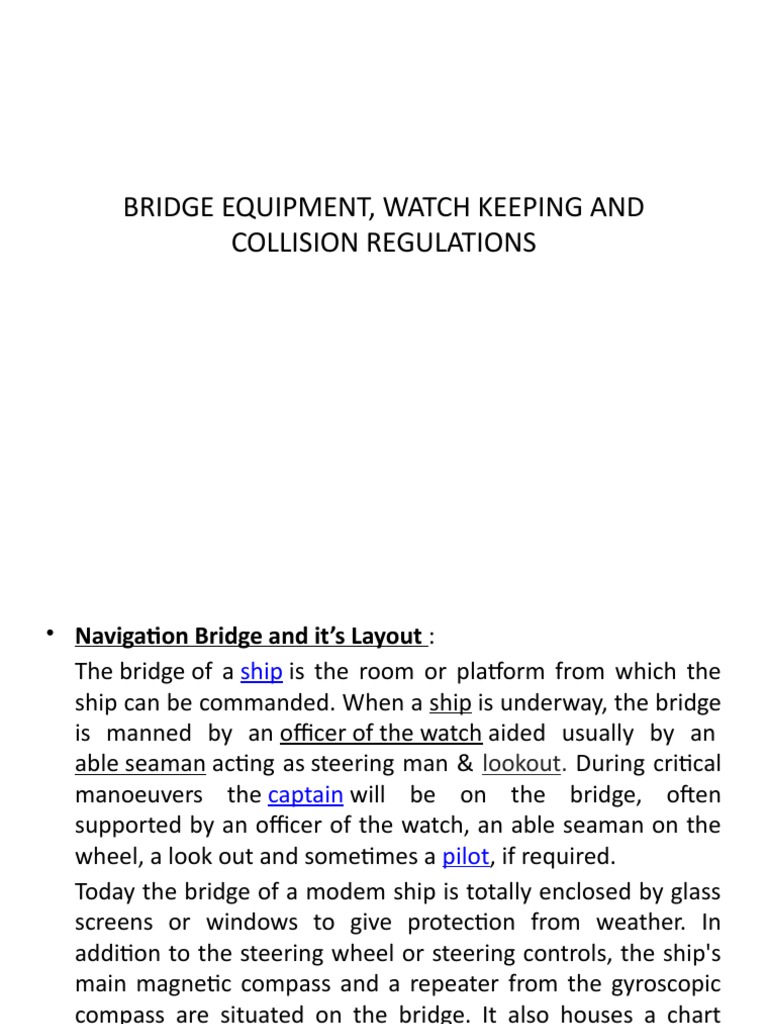 Bridge Equipment, Watch Keeping and Collision Regulations | PDF | Water ...
