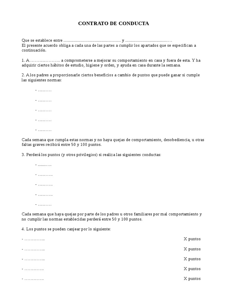 Ejemplo de Contrato Conductual Infantil | PDF