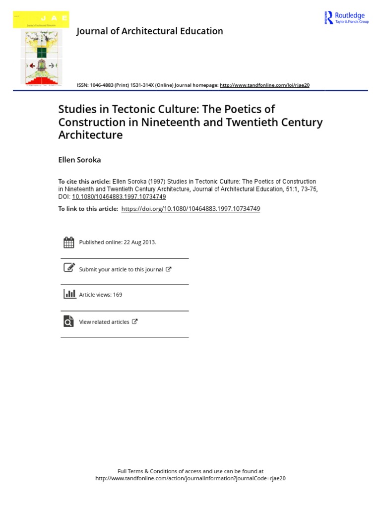 Studies in Tectonic Culture The Poetics of Construction in Nineteenth ...