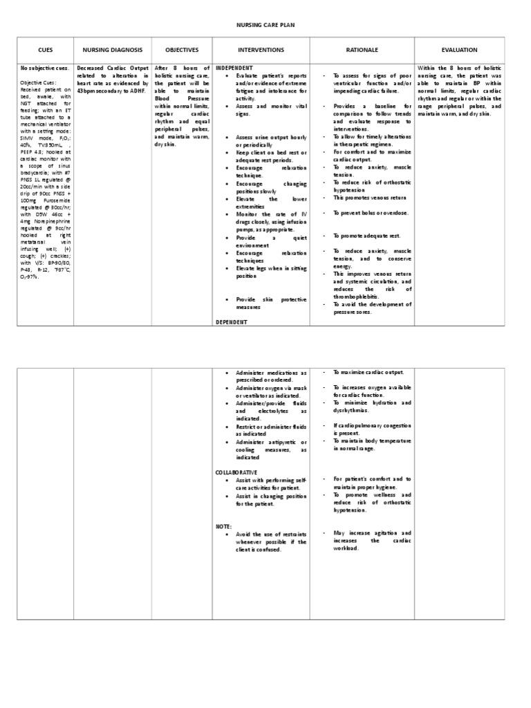 Cues Nursing Diagnosis Objectives Interventions Rationale Evaluation | PDF | Respiratory Tract ...