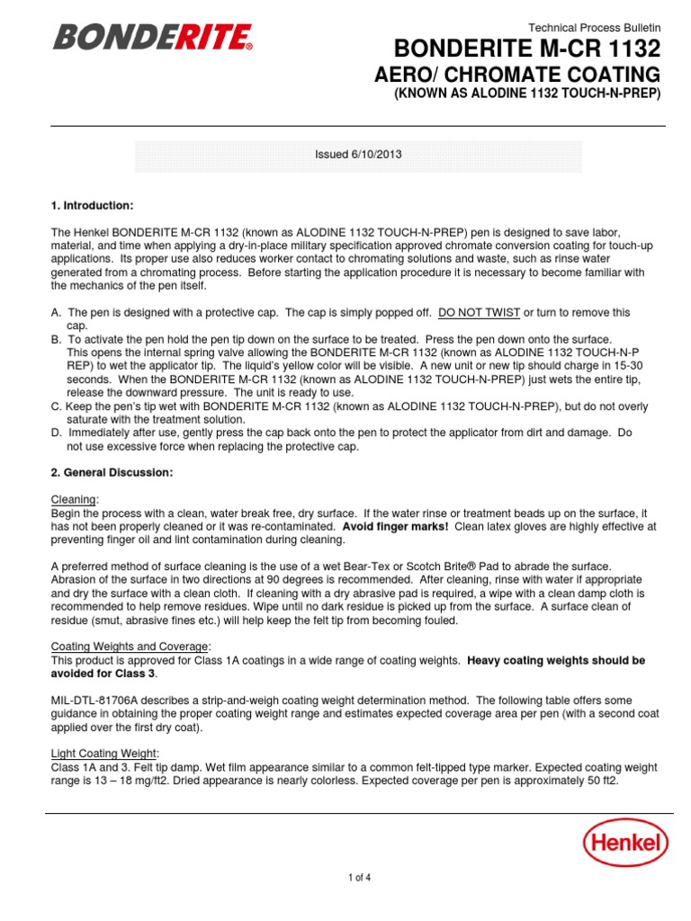 Bonderite M-CR 1132: Aero/ Chromate Coating | PDF | Trademark | Abrasive