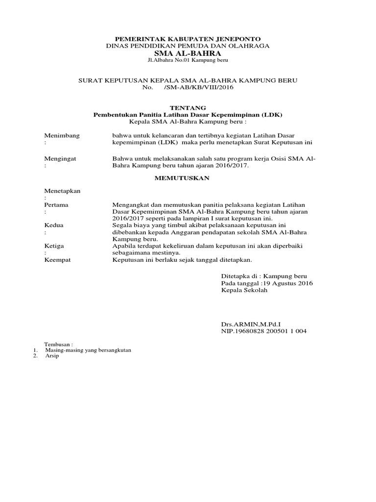 Contoh SK Panitia LDK | PDF