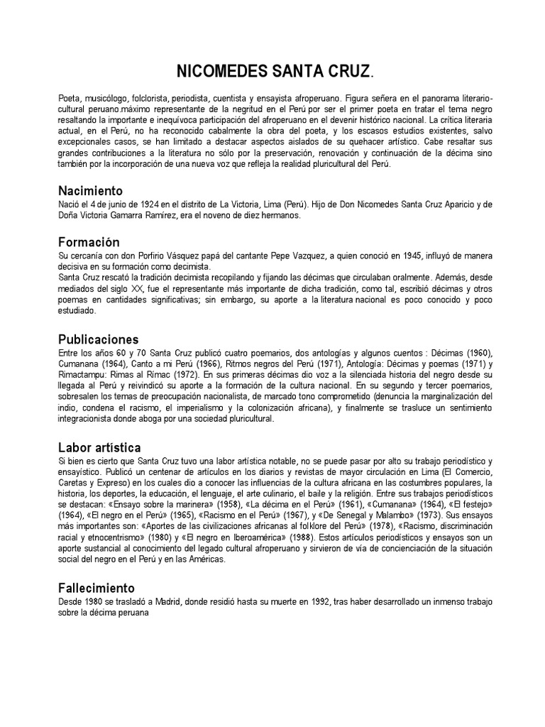 Nicomedes Santa Cruz | PDF | Perú