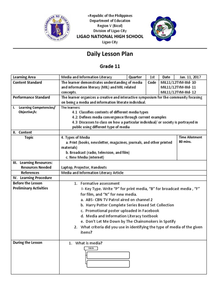 Grade 11 Media Literacy Lesson Plan | PDF | Information Literacy | Mass ...